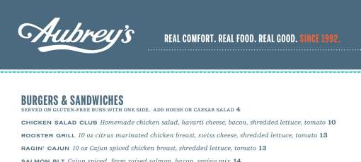 Menu for Aubrey's Johnson City in Johnson City, TN | Sirved