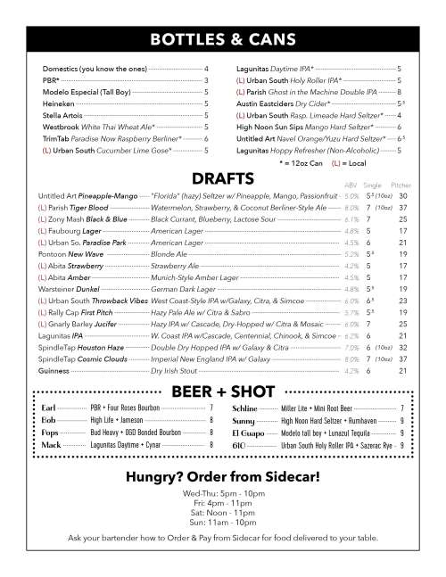 The Rusty Nail menu in New Orleans, Louisiana, USA