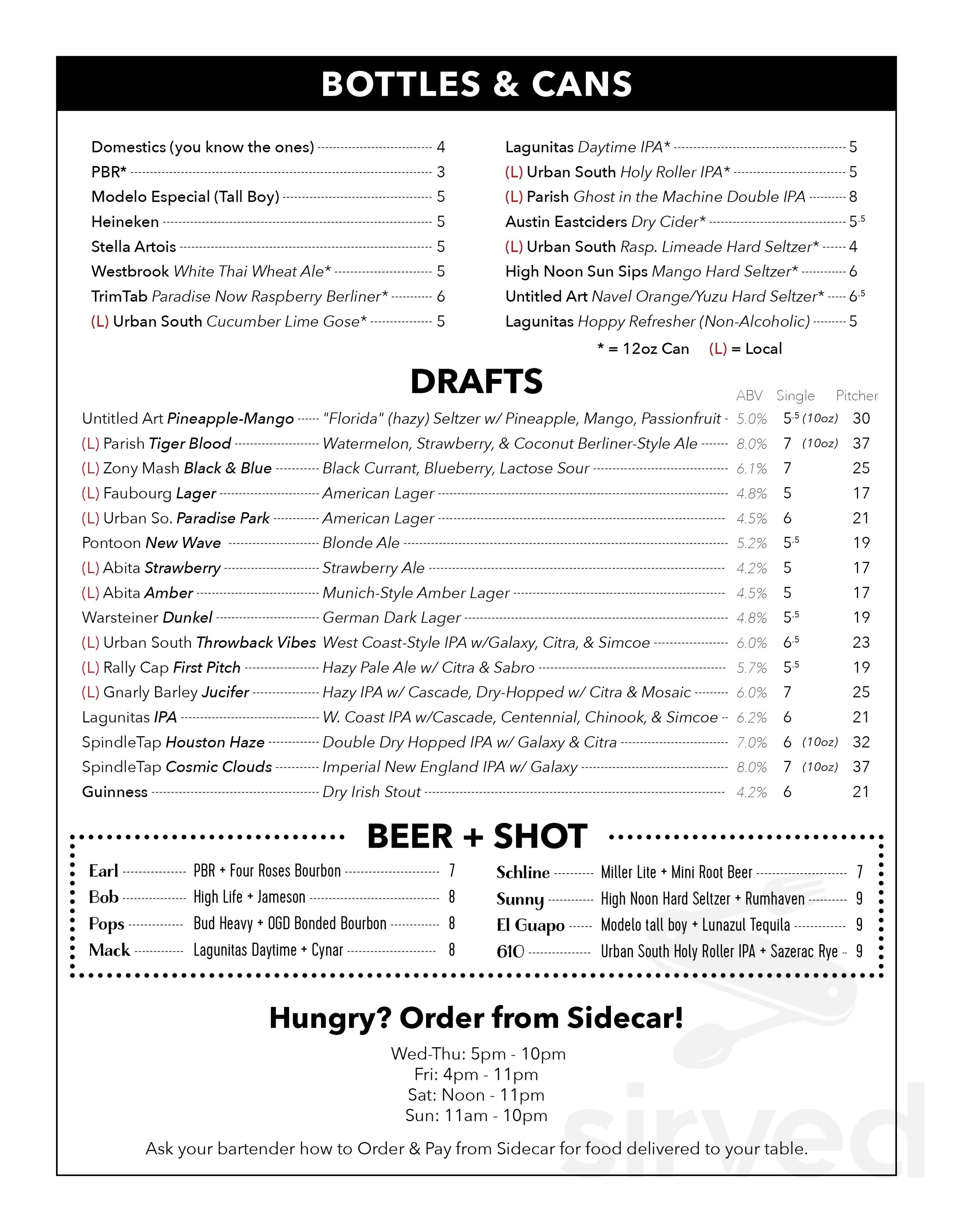 The Rusty Nail menu in New Orleans, Louisiana, USA