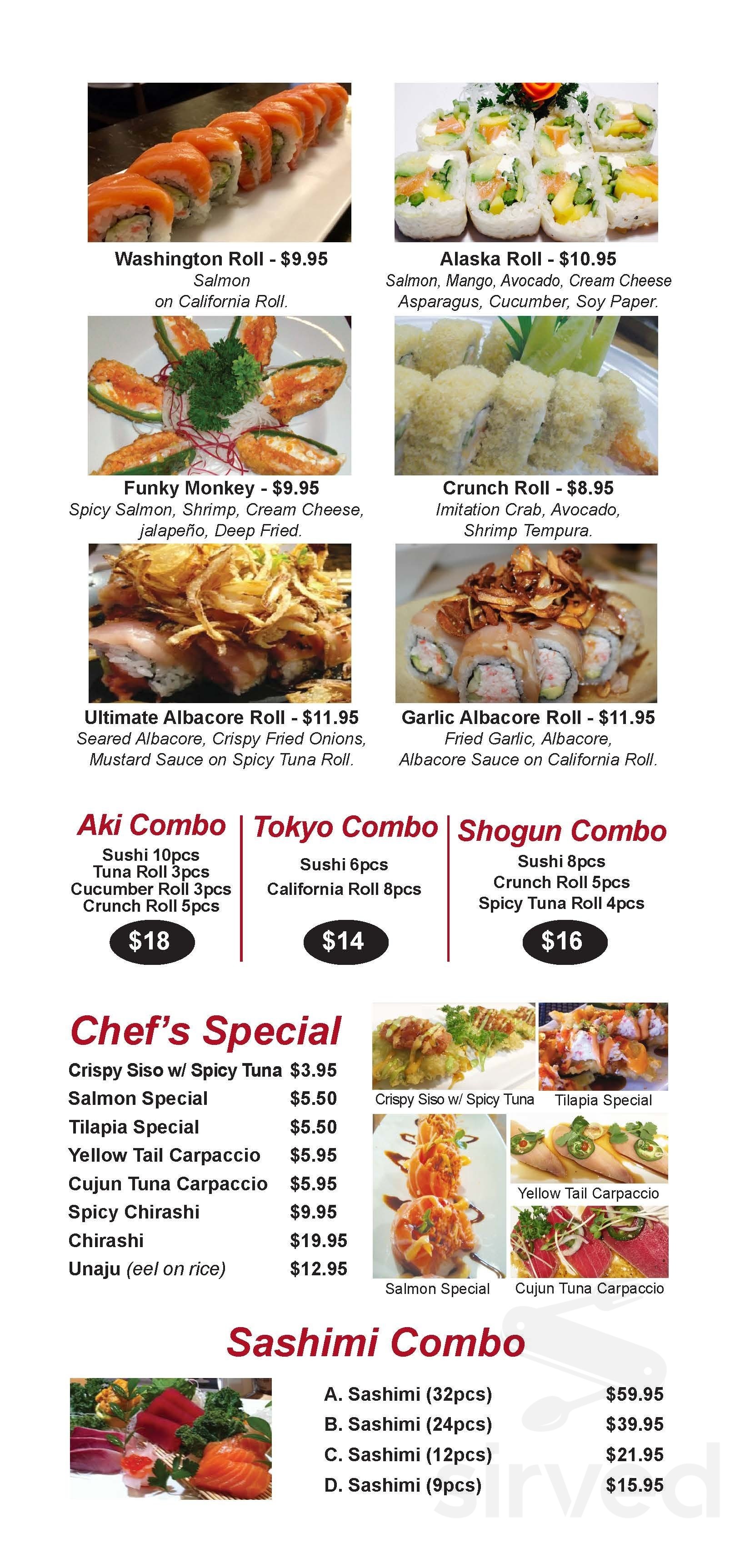 Aki Sushi menu in Yucca Valley, California, USA