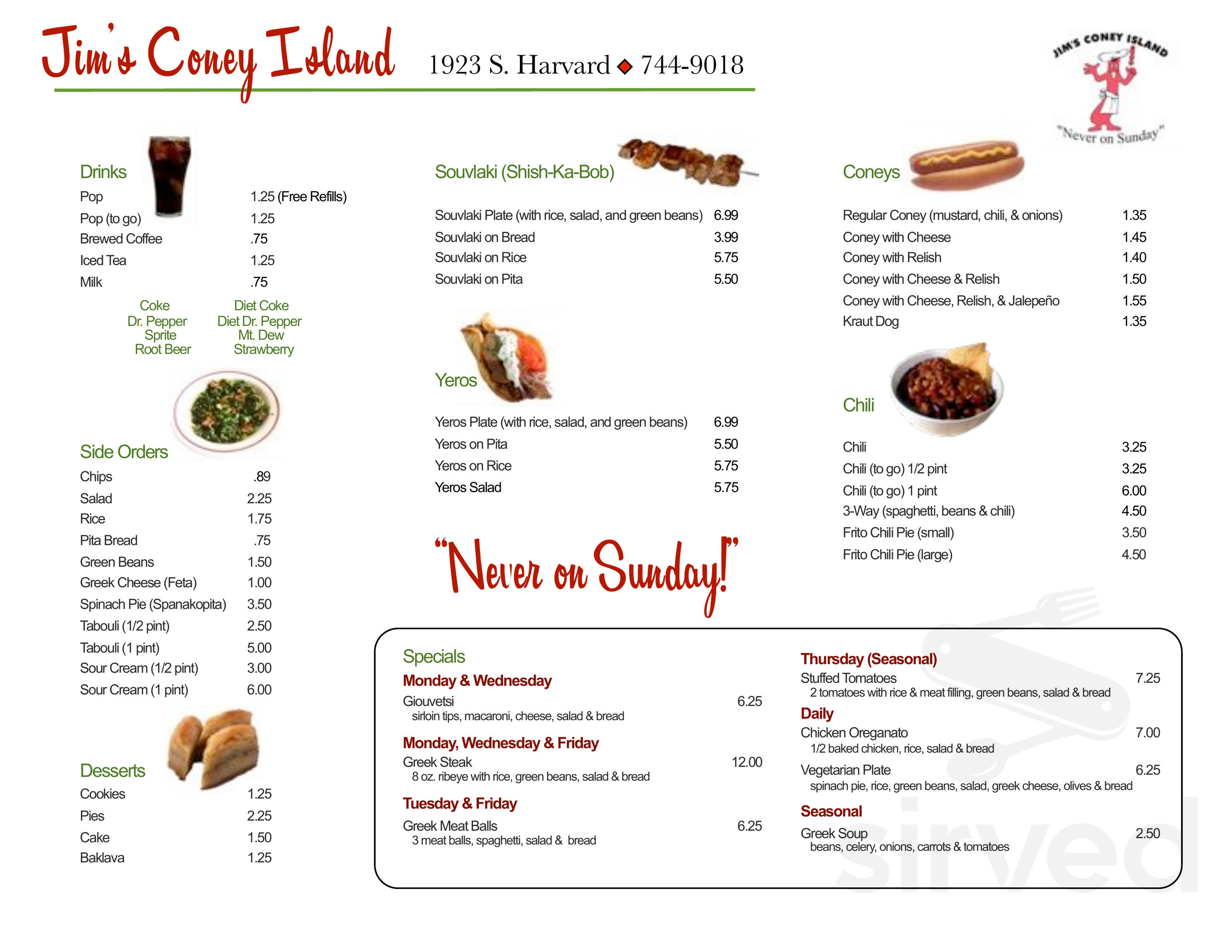 Menu for Jim's Coney Island in Tulsa, OK | Sirved