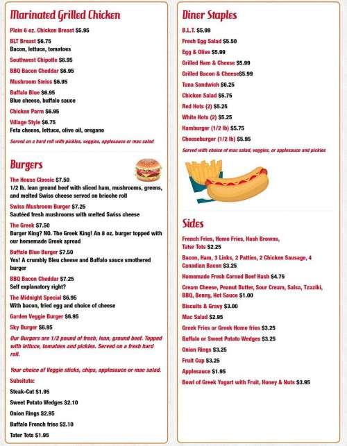 The Original Steve's Diner menu in Rochester, New York, USA
