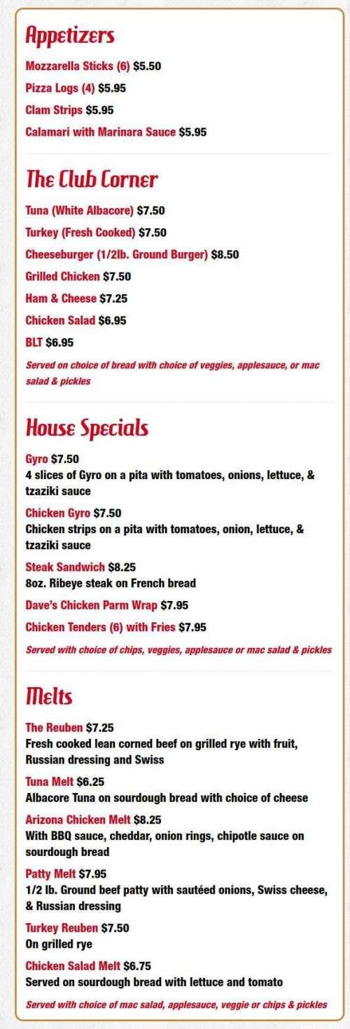 The Original Steve's Diner menu in Rochester, New York, USA