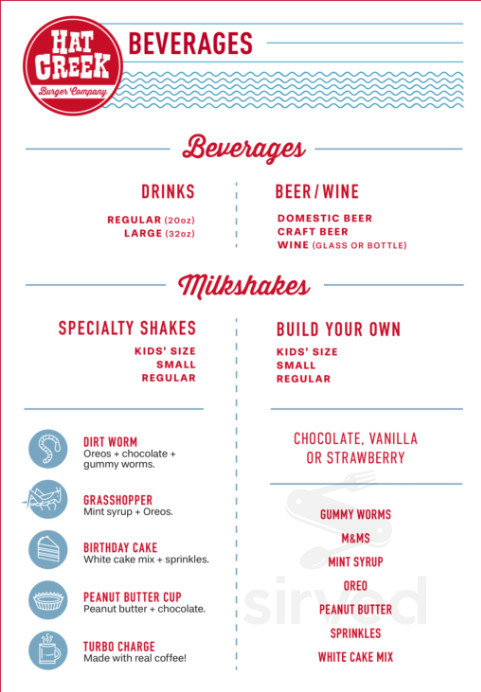 Hat Creek Burger Company menu in Austin, Texas, USA