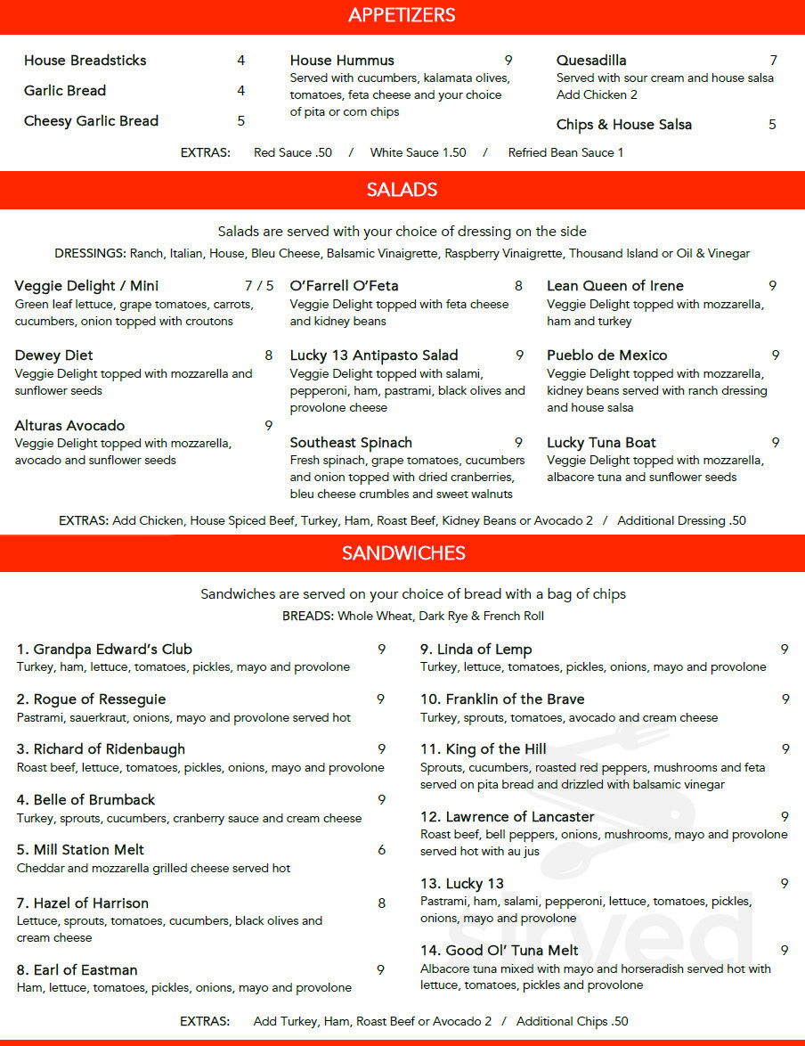 Lucky 13 menu in Boise, Idaho, USA