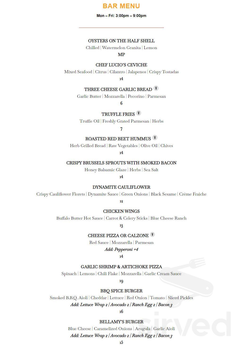 Bellamy's Restaurant menu in Escondido, California, USA