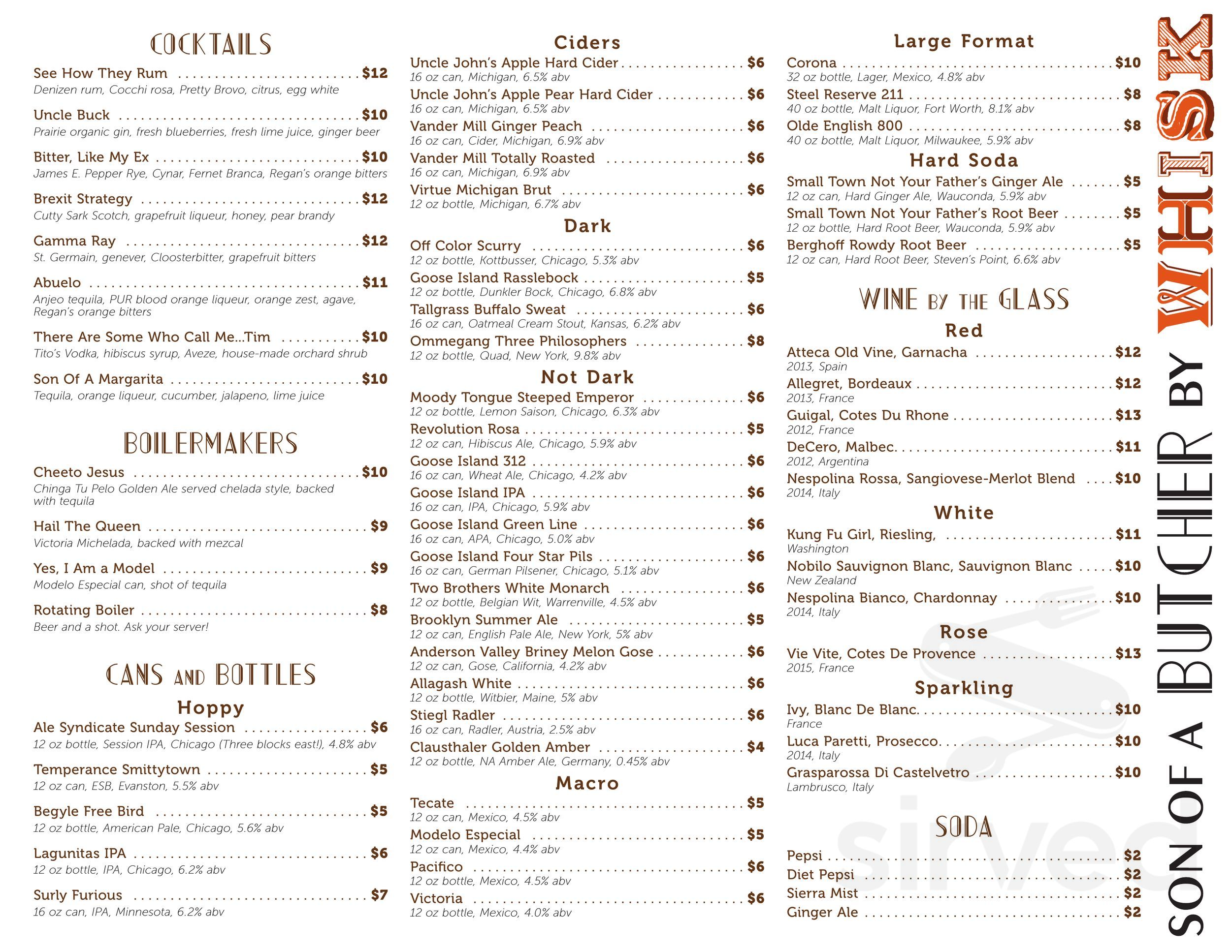 Son of a Butcher by WHISK menus in Chicago, Illinois, United States