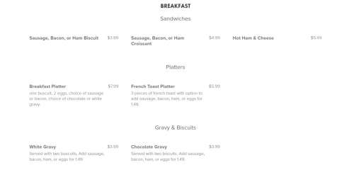 1806 General Store menu in Livingston, Tennessee, USA