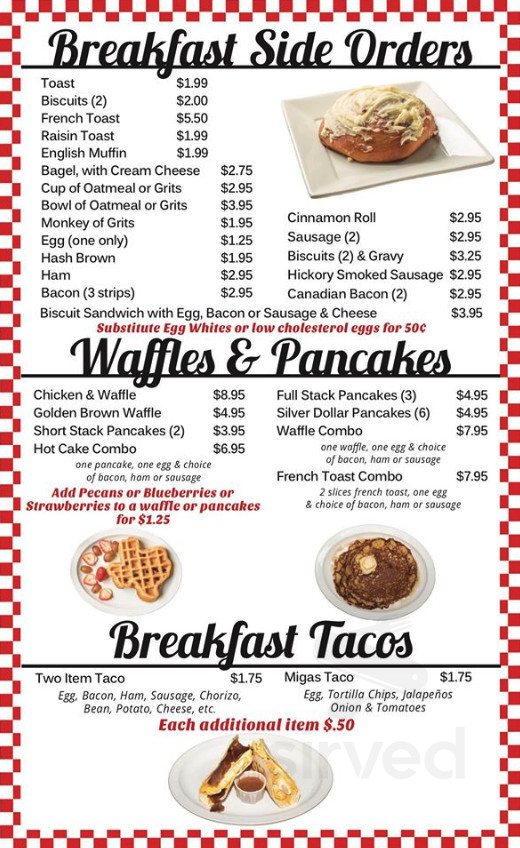 Price's Chef menu in Corpus Christi, Texas, USA