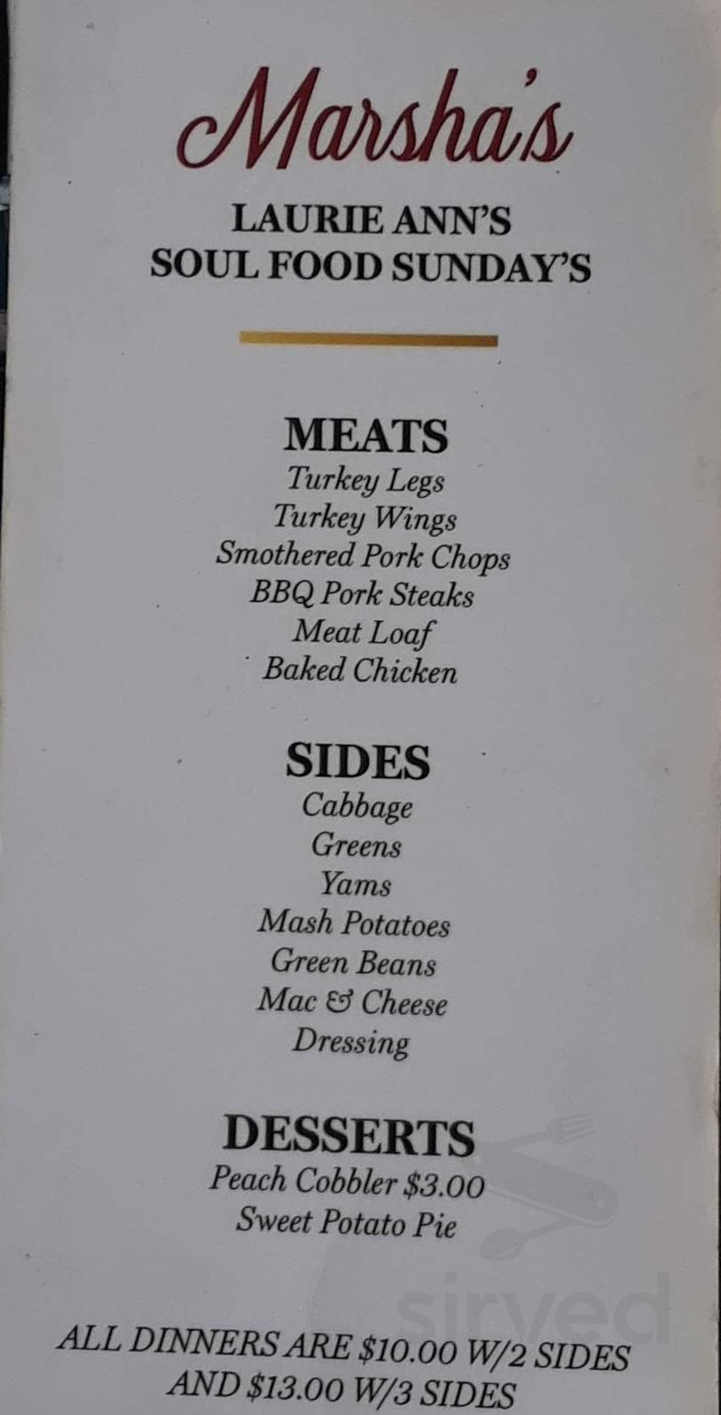 Marshas Ltd menu in St. Louis, Missouri, USA