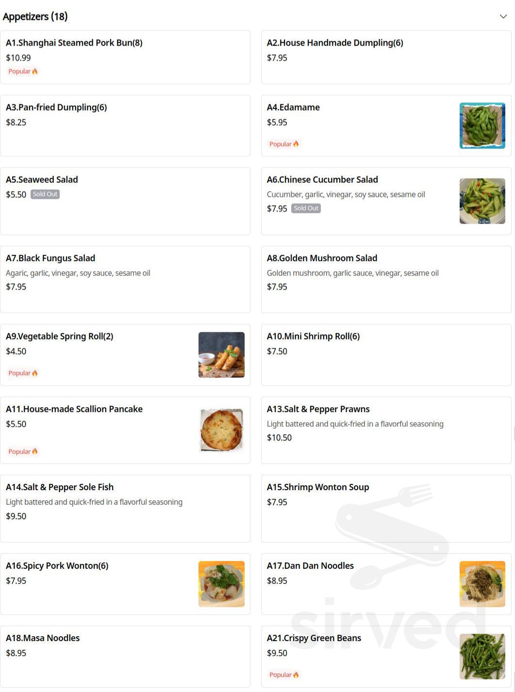 Shanghai Lounge menu in 1734 Wisconsin Ave NW #2313, Washington, DC 20007