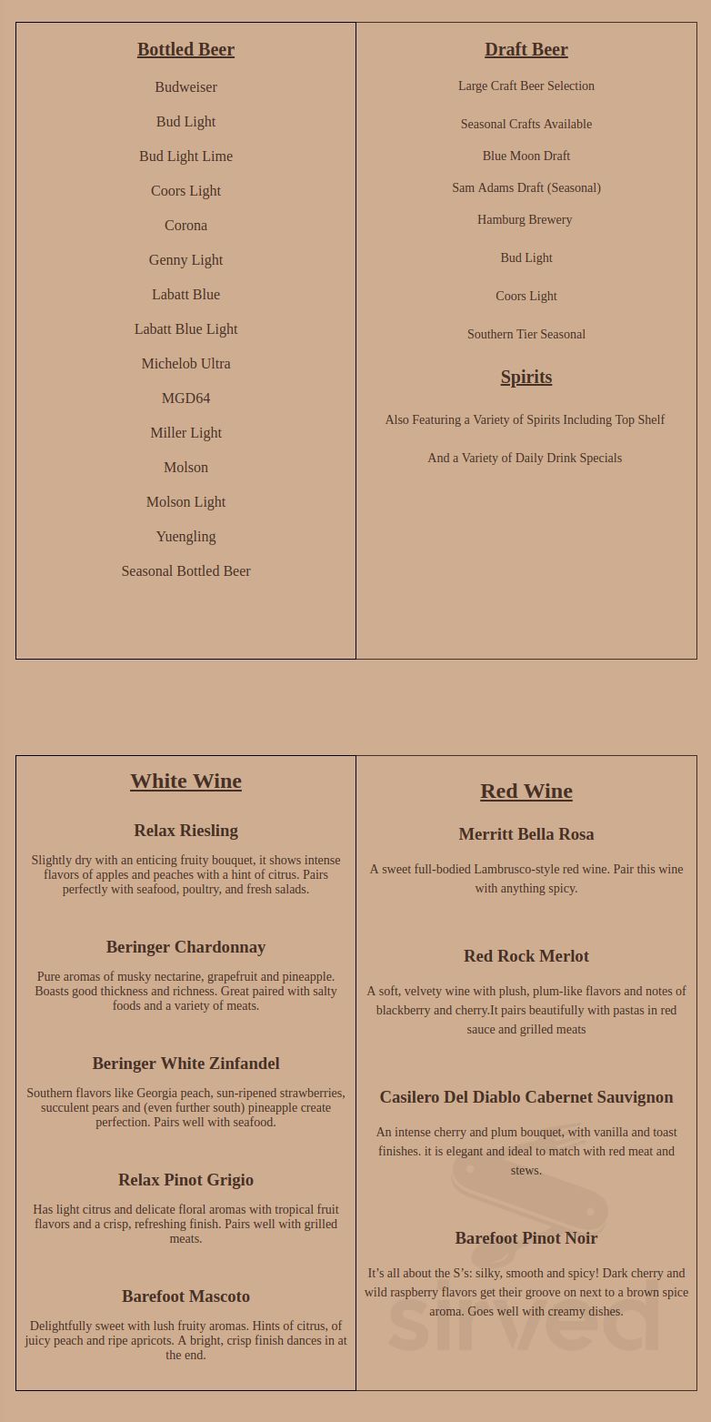 Sunset Bay Restaurant Menu - Irving, New York | Sirved