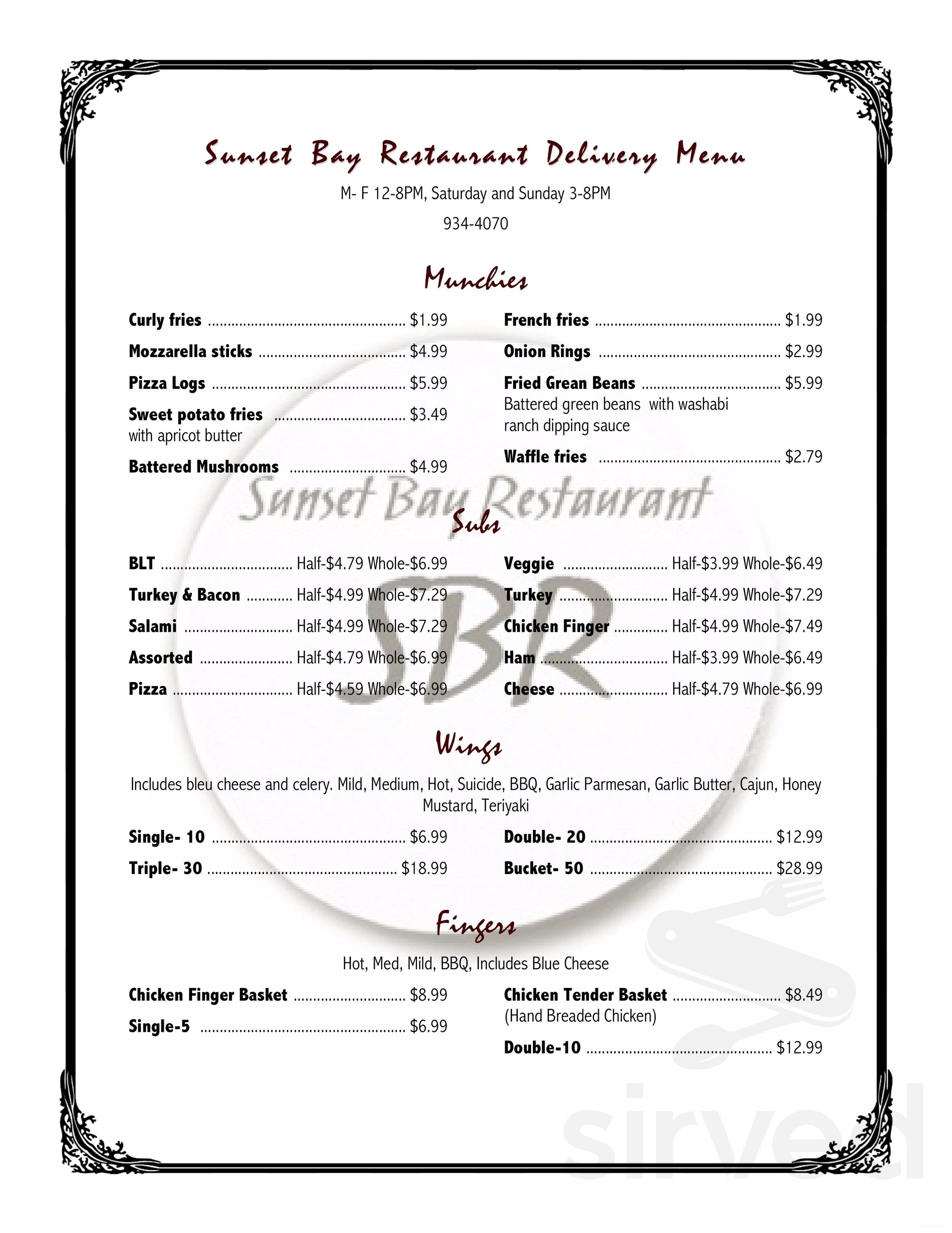 Sunset Bay Restaurant menu in Irving, New York, USA