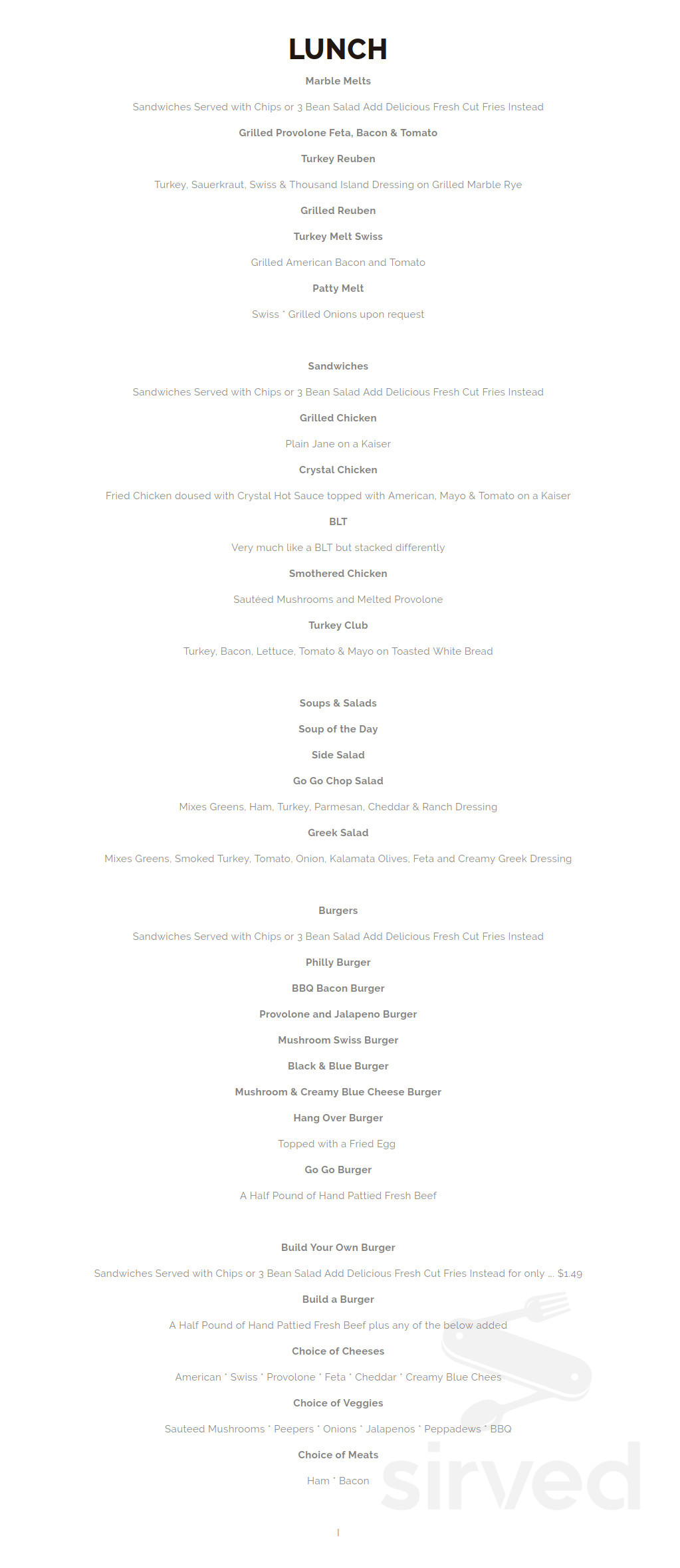 Menu for the Go Go Diner in North Fort Myers, FL | Sirved