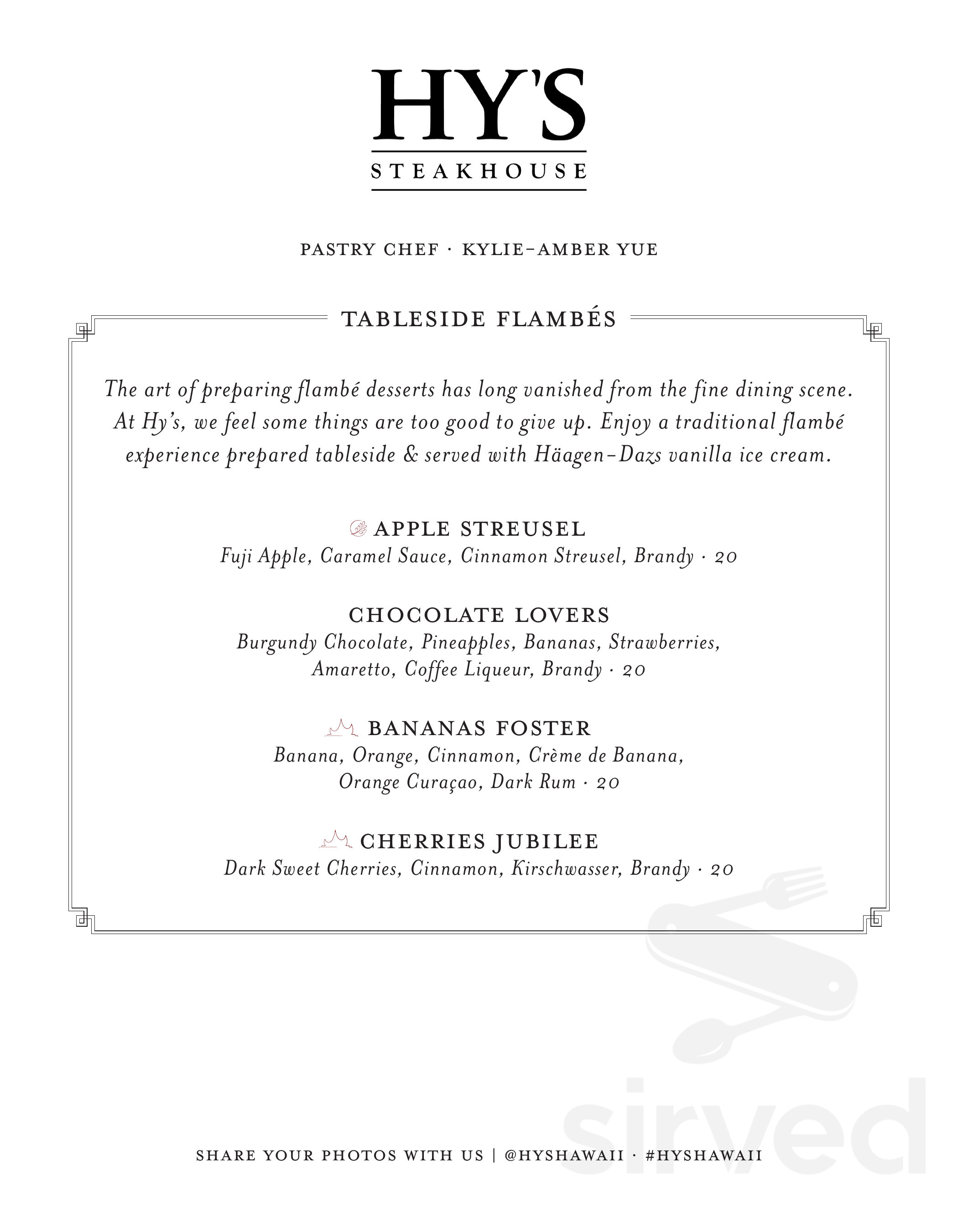 Menu - Honolulu HI's Hy's Steak House | Sirved