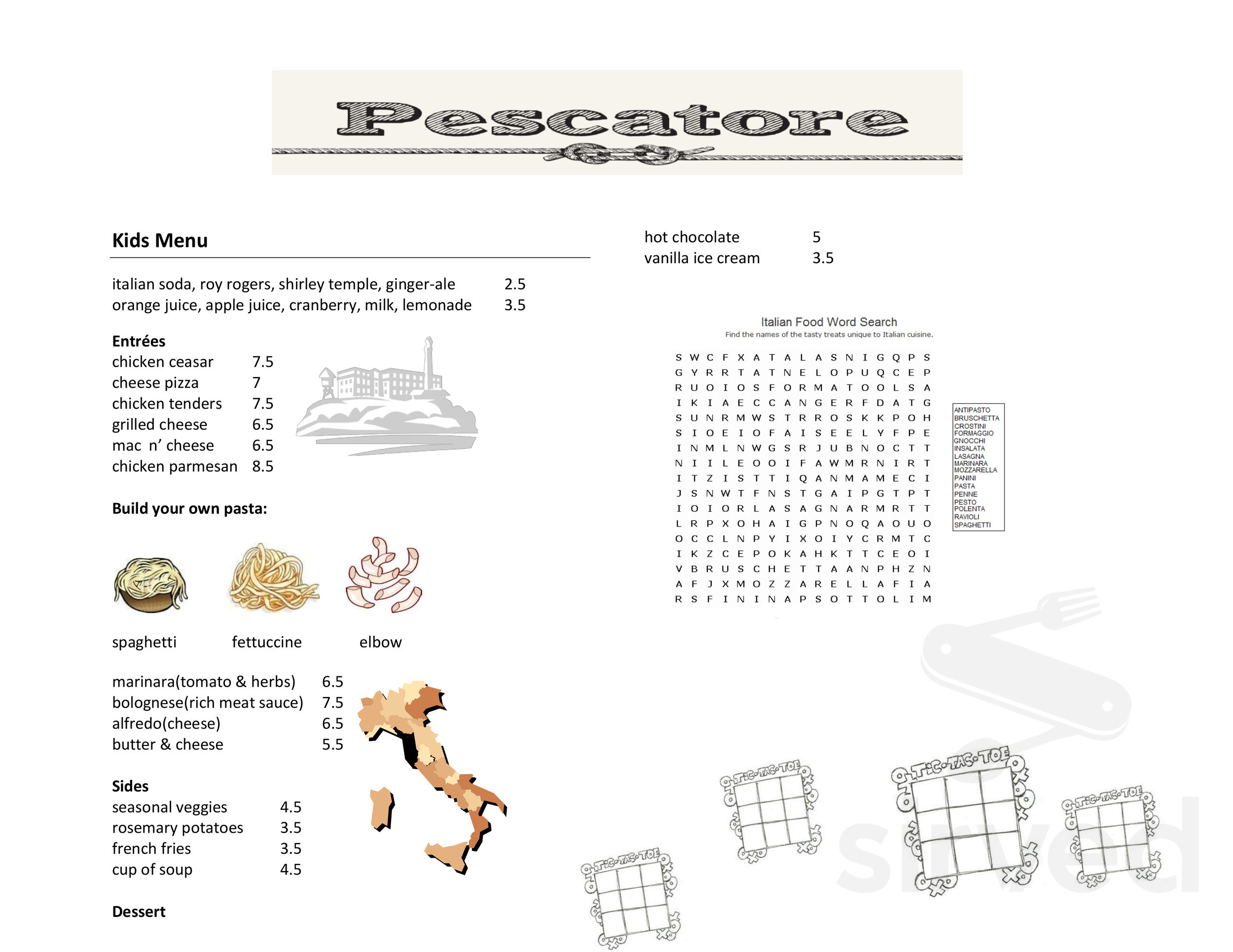 Pescatore Trattoria menu in San Francisco, California, USA