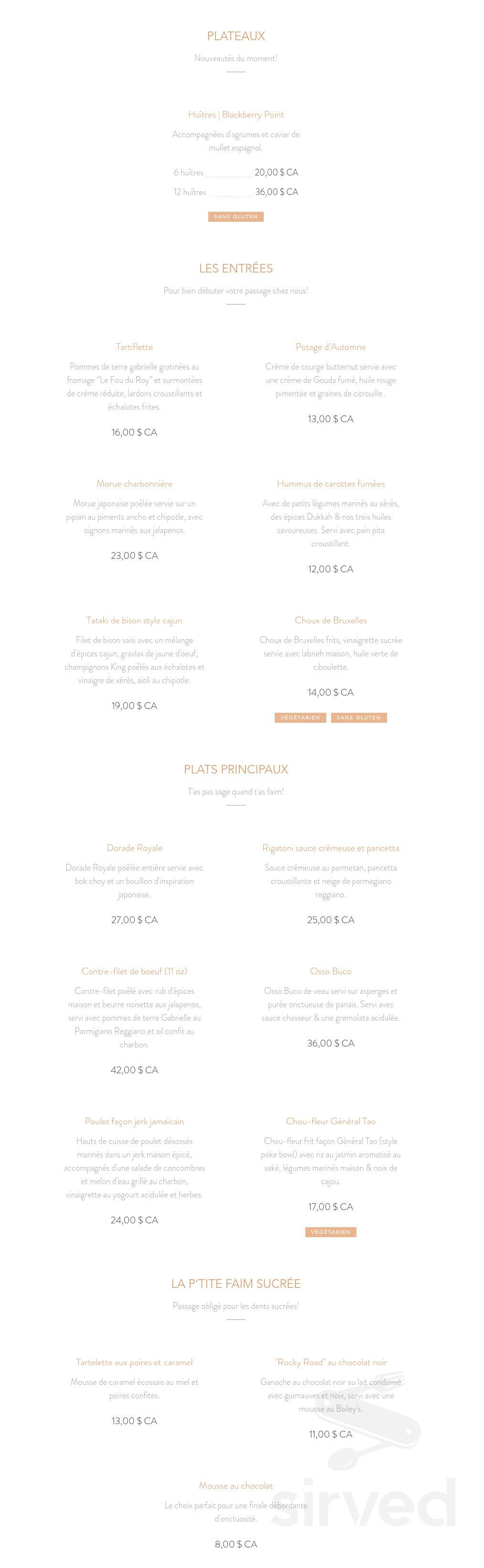 Menu - La Prairie QC's Le Passage Pub Moderne | Sirved