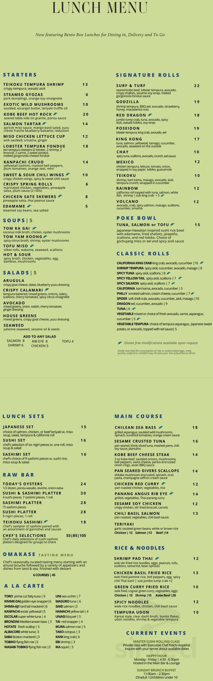 Menu for Teikoku Restaurant in Newtown Square, PA | Sirved