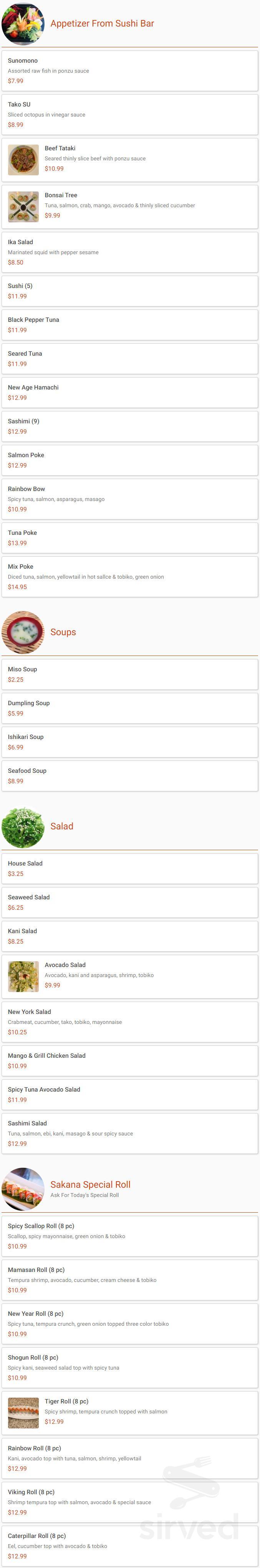 Menu for Sakana Japanese Sushi & Steak House in Meridian, ID | Sirved