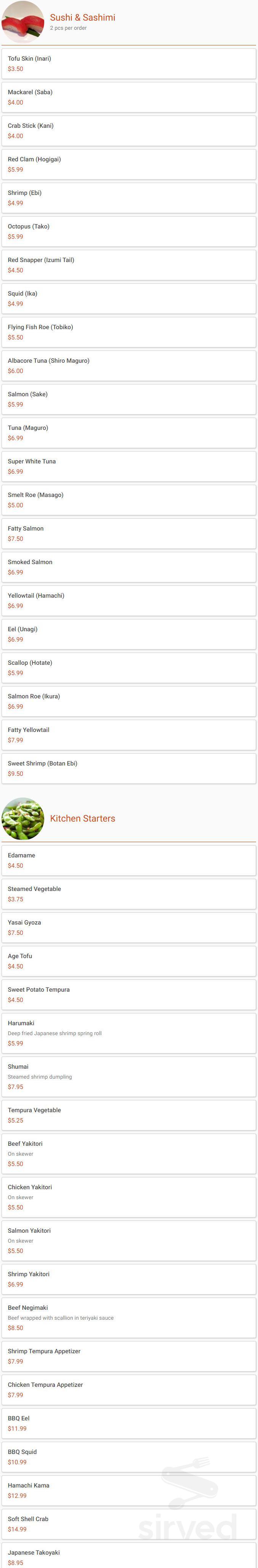 Menu for Sakana Japanese Sushi & Steak House in Meridian, ID | Sirved