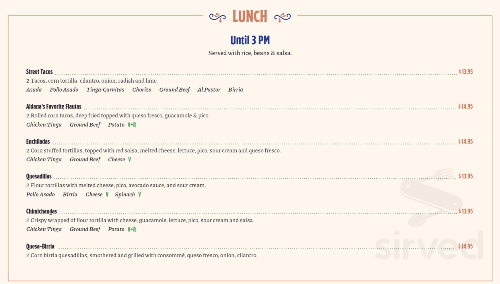 Aldana Mexican Bar and Grill menu in Troy, Michigan, USA