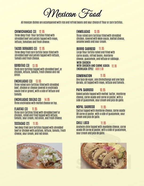 El Sabroso Restaurant menu in Rio Rico, Arizona, USA