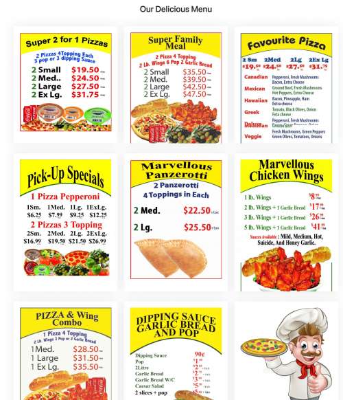Marvellous 2 For 1 Pizza menu in London, Ontario, Canada