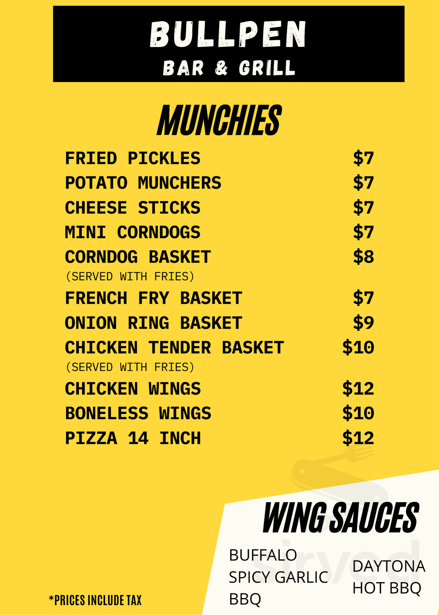 Bullpen menu in Alcoa, Tennessee, USA