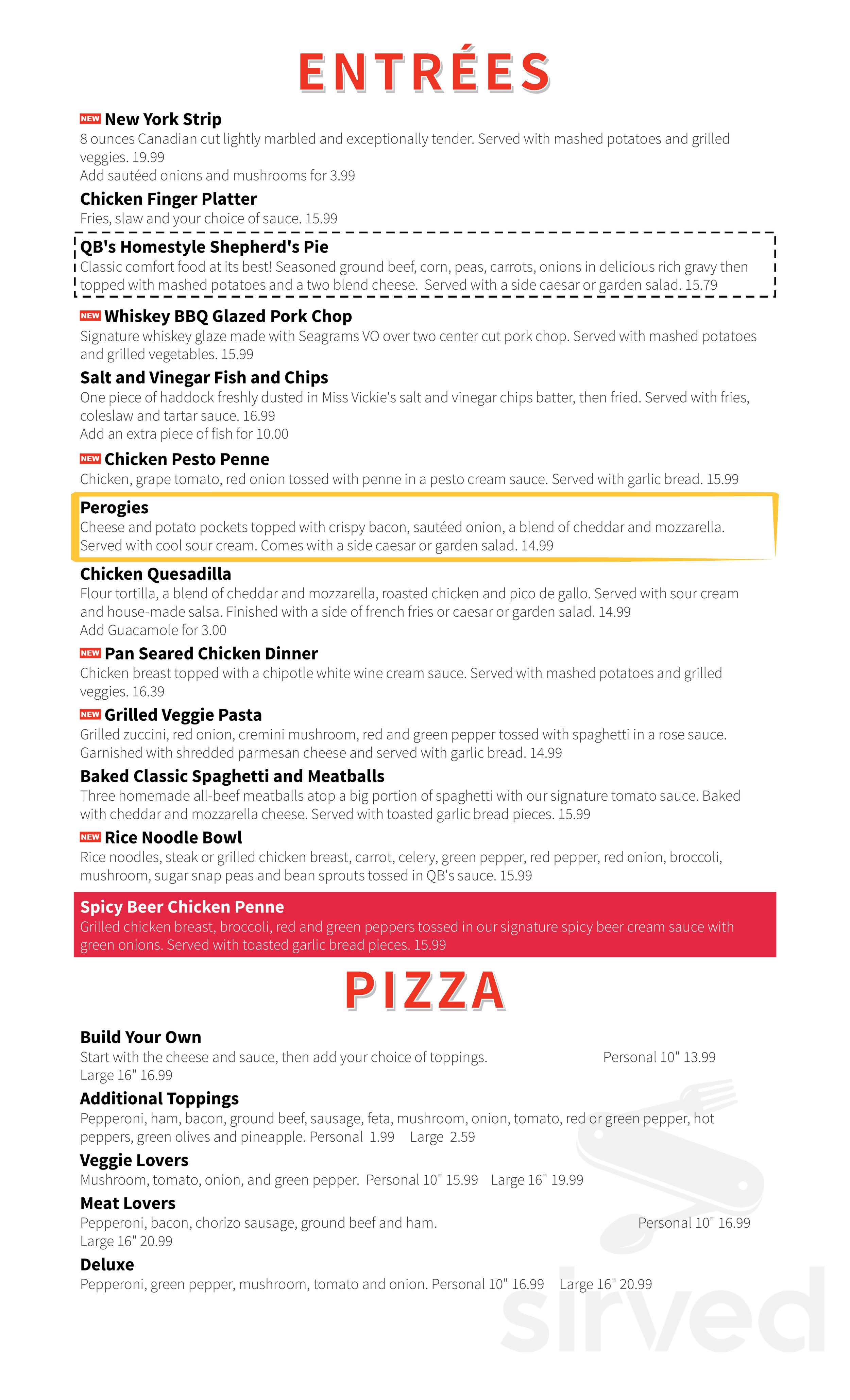 QB Sports Bar Grill Games menu in Burlington, Ontario, Canada