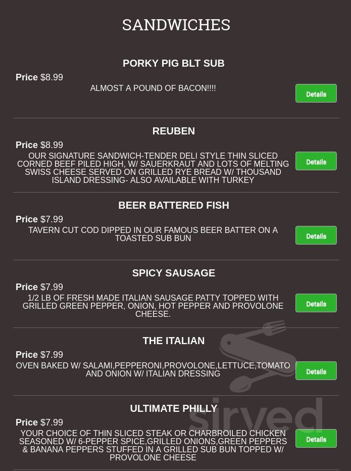 Harmon's Pub menu in Canton, Ohio, USA