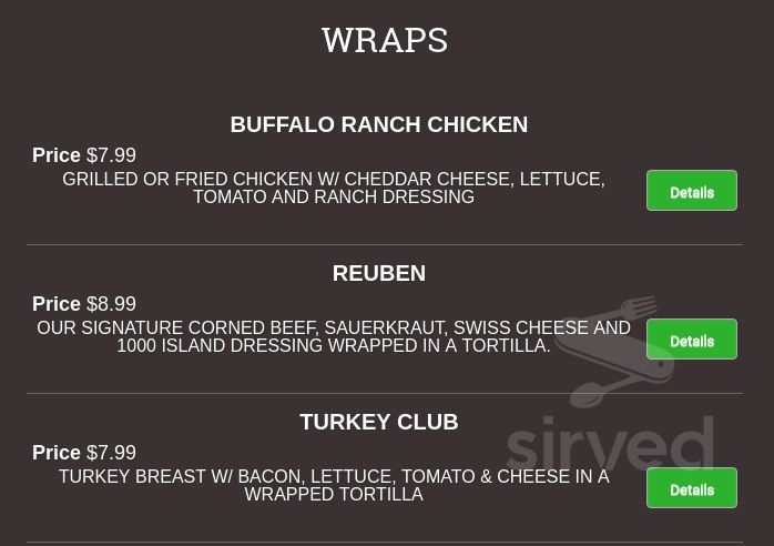 Harmon's Pub menu in Canton, Ohio, USA