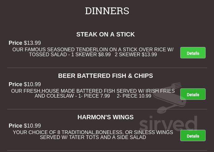 Harmon's Pub menus in Canton, Ohio, United States
