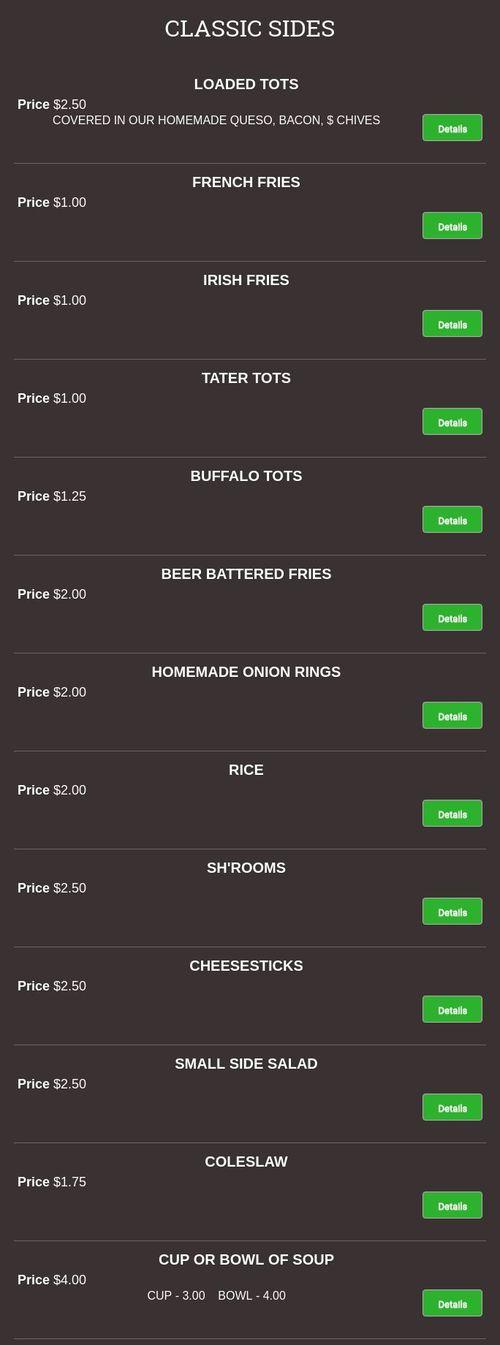 Harmon's Pub menu in Canton, Ohio, USA