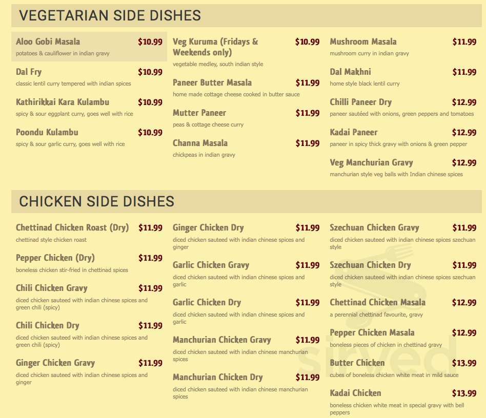 Karaikudi Chettinad Indian Restaurant menus in Scarborough, Ontario, Canada