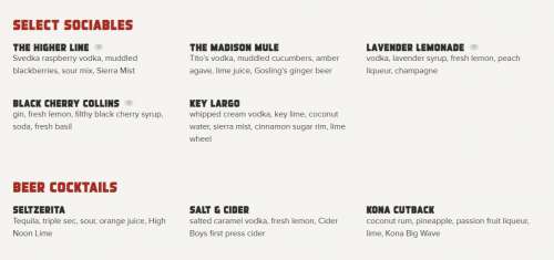 Madison Social menu in Tallahassee, Florida, USA