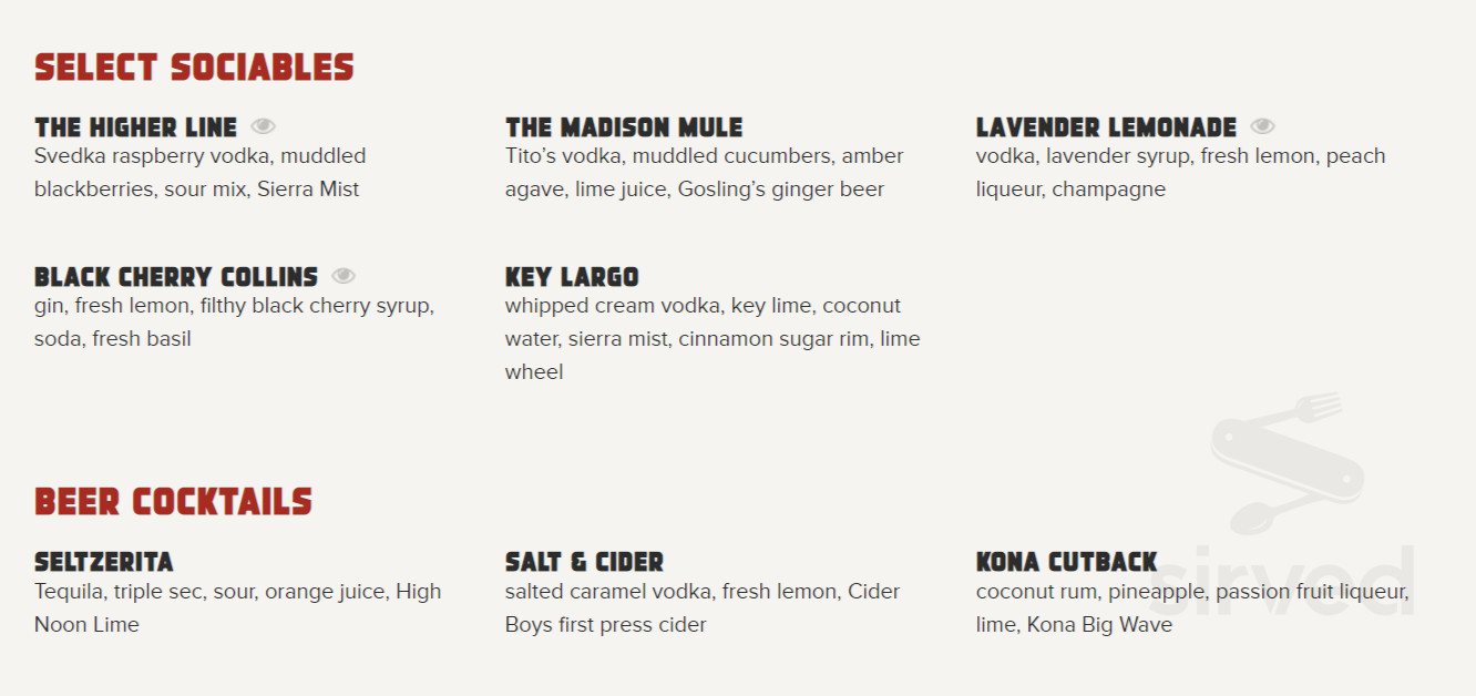 Madison Social menu in Tallahassee, Florida, USA