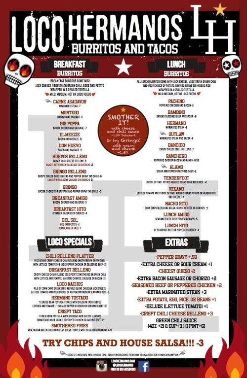Loco Hermanos menu in Louisville, Colorado, USA