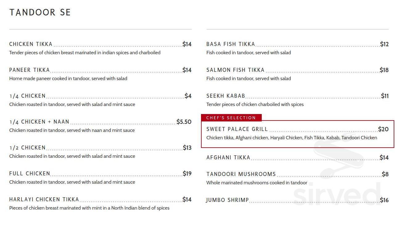 Sweet Palace menu in Brampton, Ontario, Canada