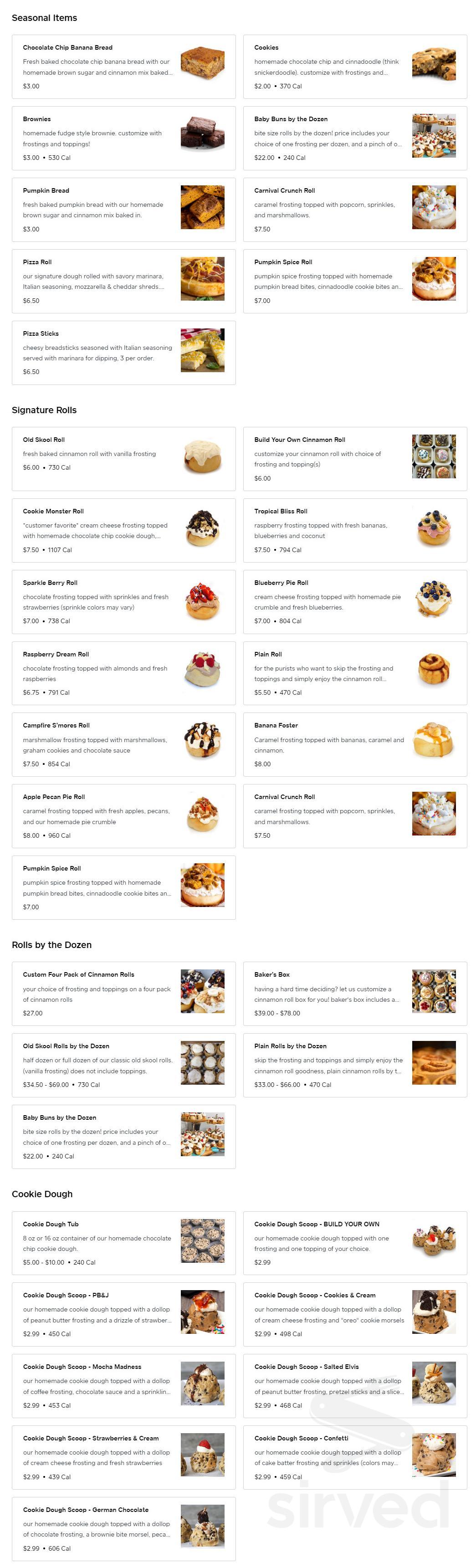 Cinnaholic menu in Gaithersburg, Maryland, USA