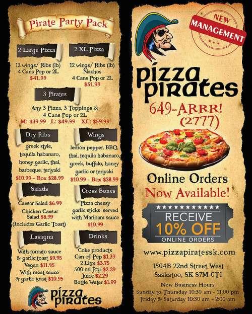 Pizza Pirates menu in Saskatoon, Saskatchewan, Canada