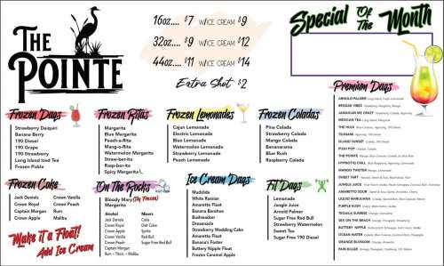 The Pointe Daiquiri Cafe menu in Church Point, Louisiana, USA