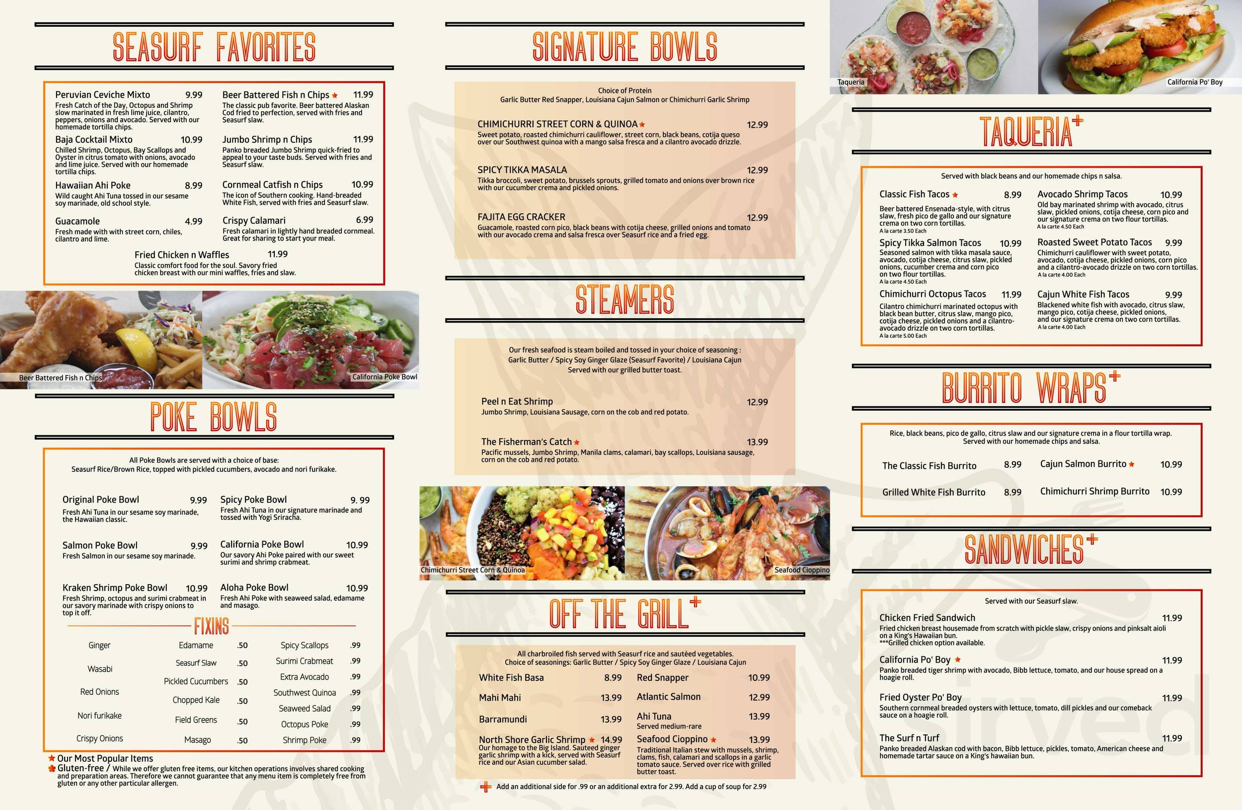 Seasurf menu in Del Mar, California, USA