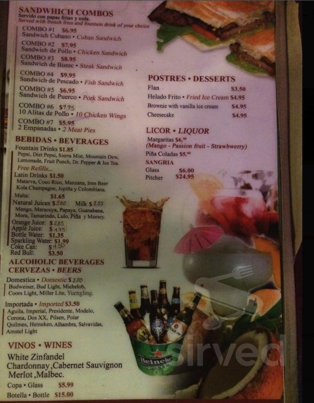 Menu - Tampa FL's Monserrate Restaurant Bar and Grill | Sirved