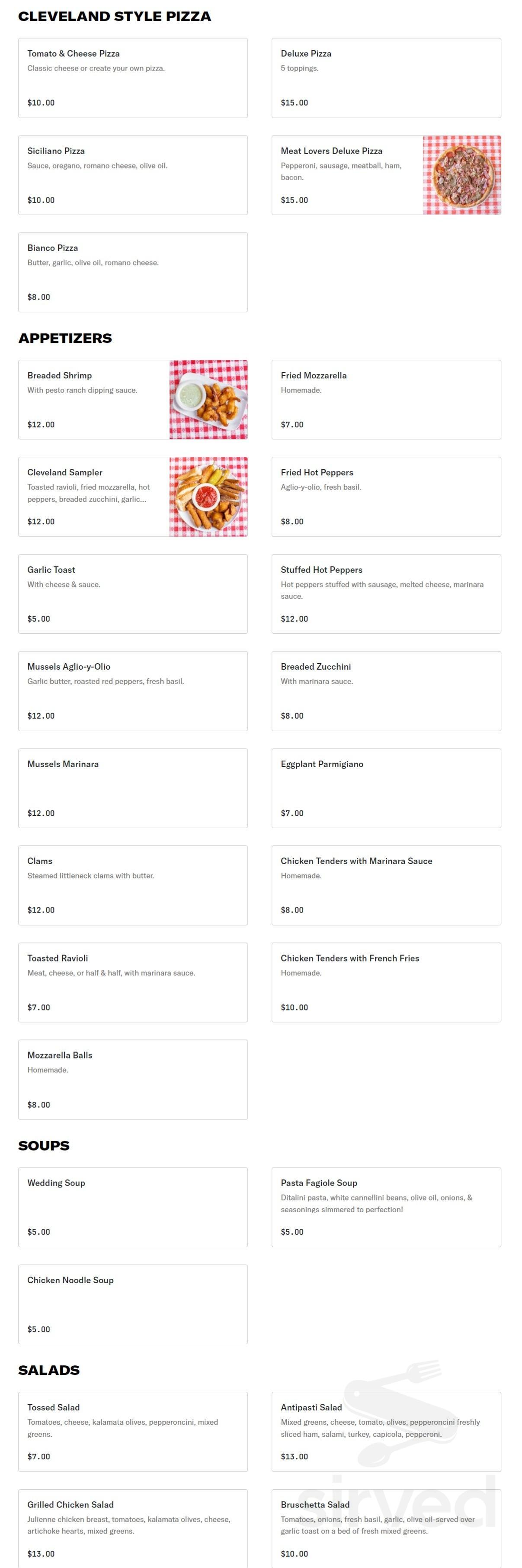 Cleveland Style Pizza menu in Mentor, Ohio, USA