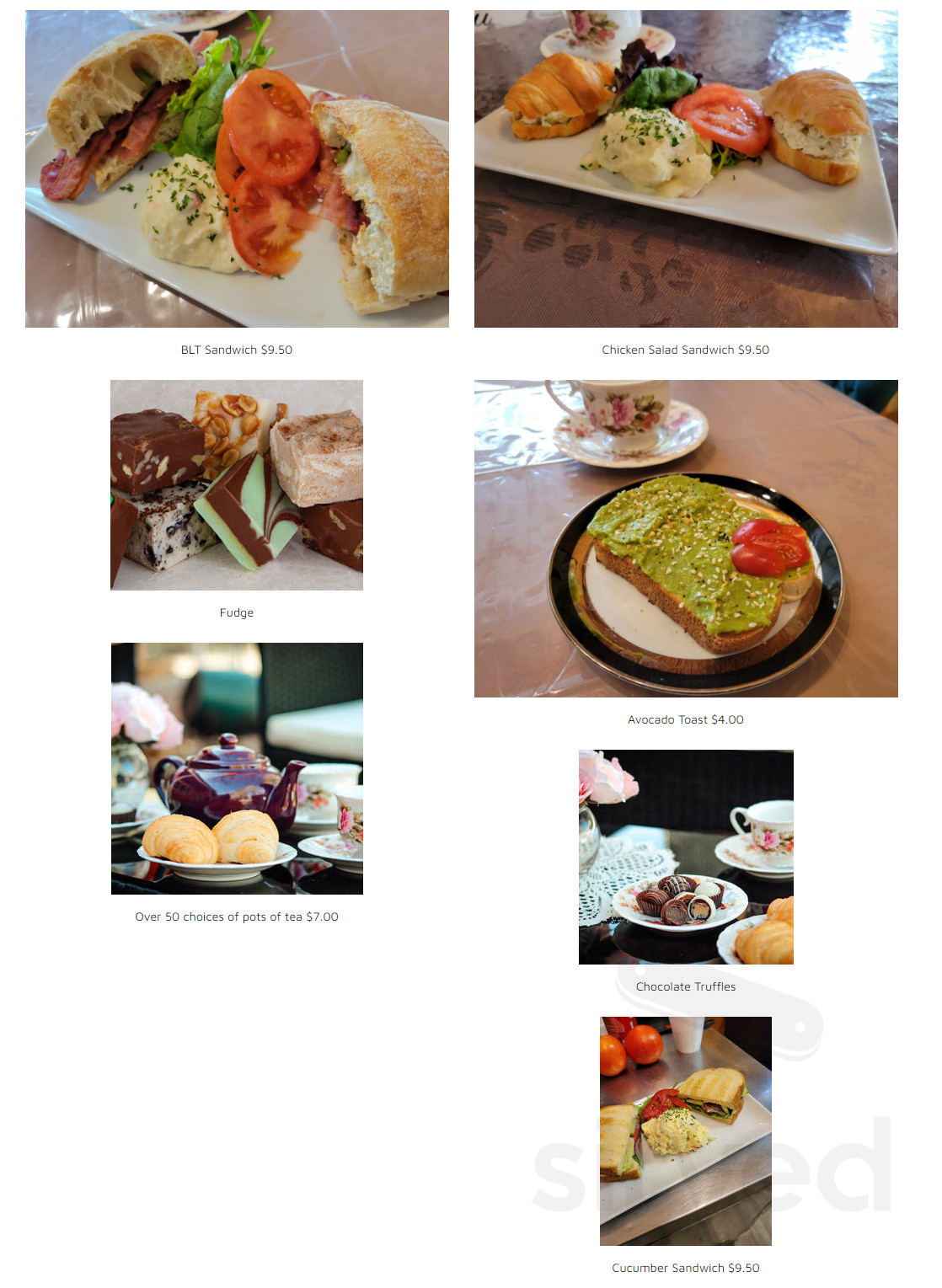 Corrales Teas and Chocolates menu in Corrales, New Mexico, USA