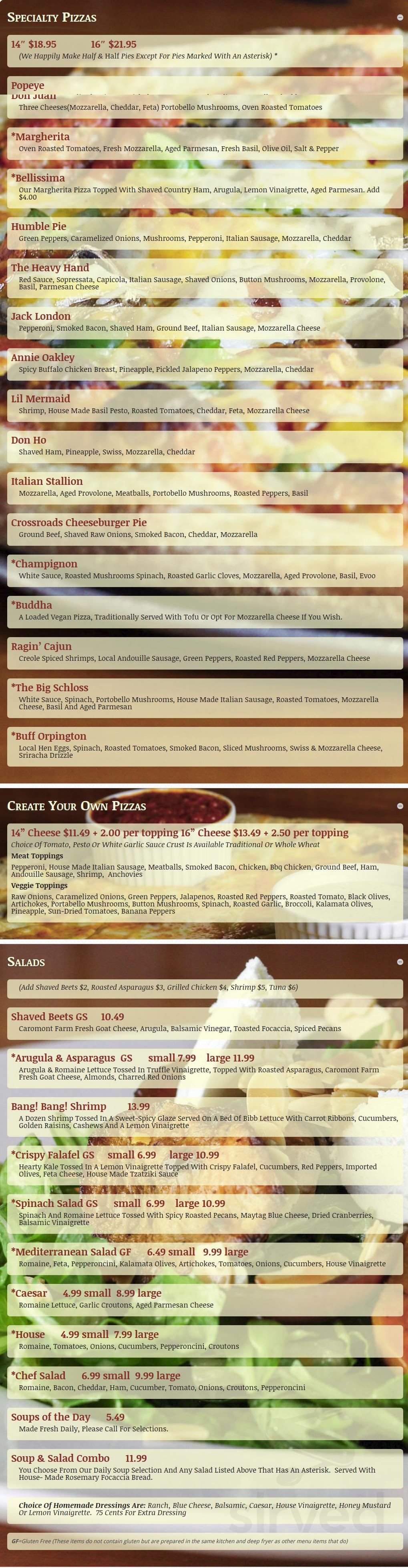 Dr. Ho's Humble Pie menu in North Garden, Virginia, USA