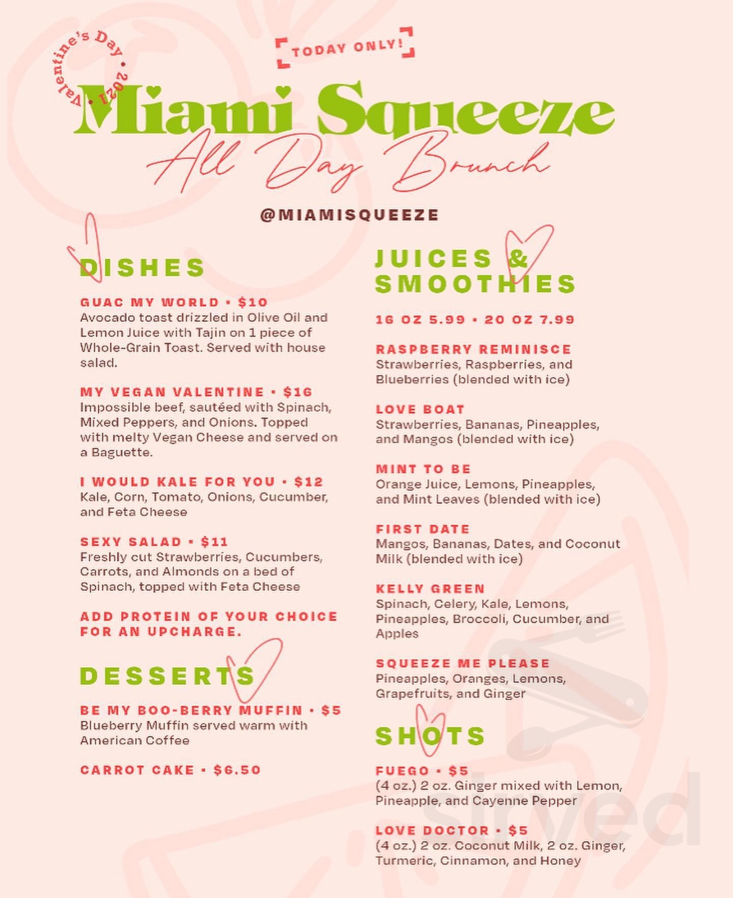 Miami Squeeze Aventura Mall menu in Aventura, Florida, USA