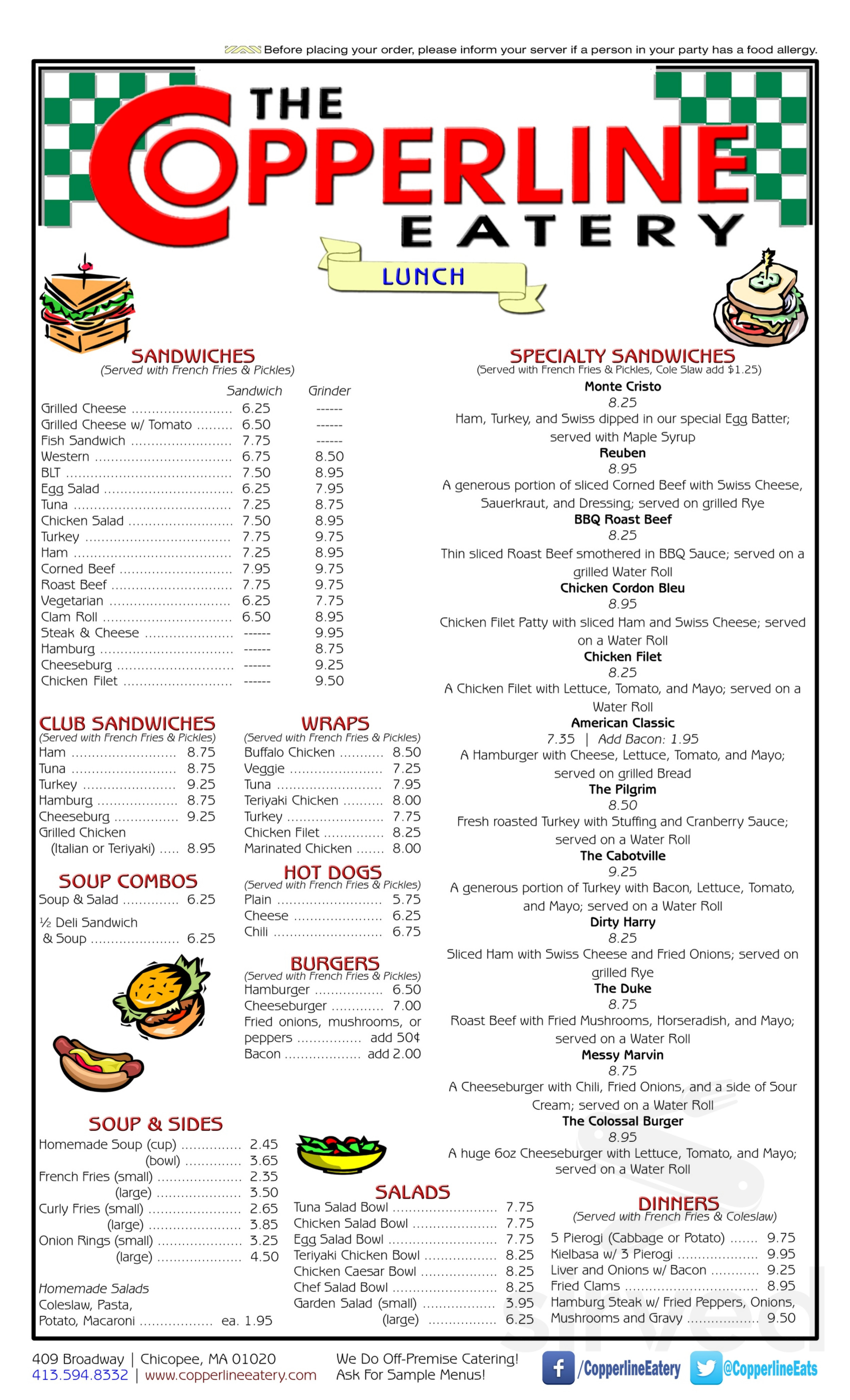 Copperline Eatery menu in Chicopee, Massachusetts, USA