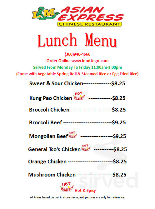 L&M Asian Express menu in Camas, Washington, USA