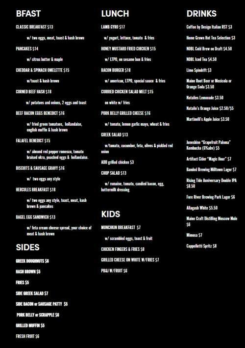 Otherside Diner menu in Portland, Maine, USA